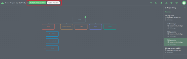 Project History & How to restore to a specific version - WriteMaps